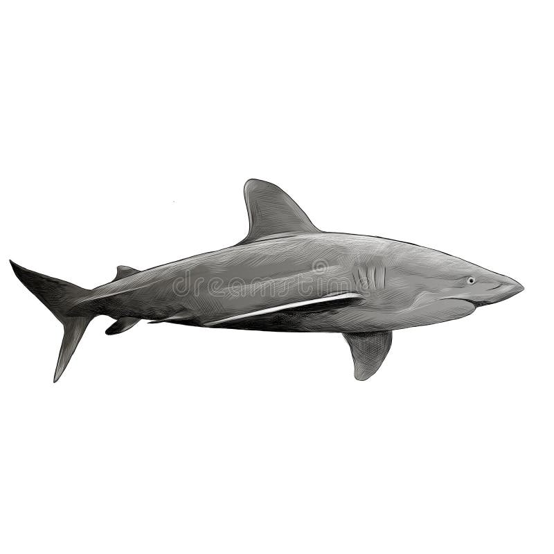 Great White Shark Side View Outline