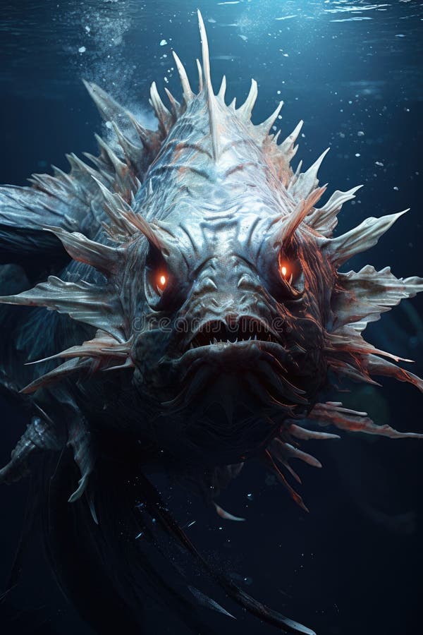 A Fish with Sharp Spikes and Red Eyes Stock Illustration - Illustration ...