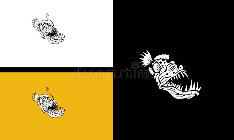 Fish Sharp Teeth Vector Line Art Flat Design Stock Vector ...