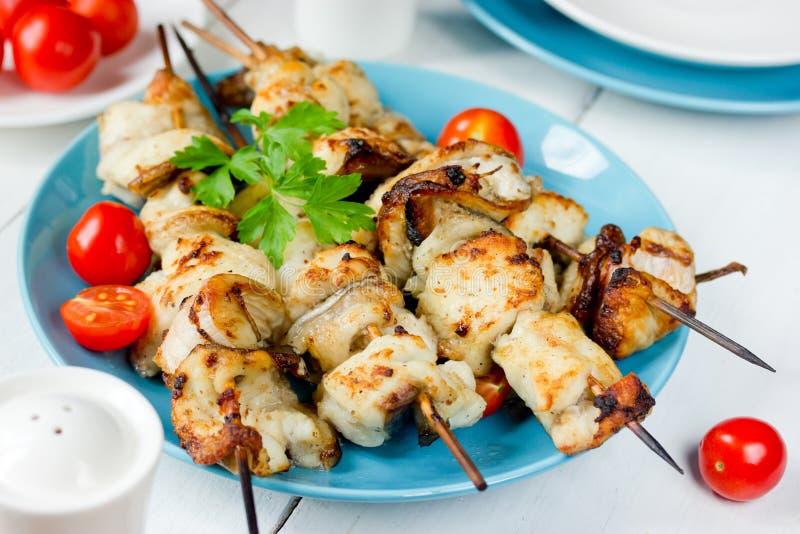 Fish shish kebab stock photo. Image of lunch, appetizer - 91716532