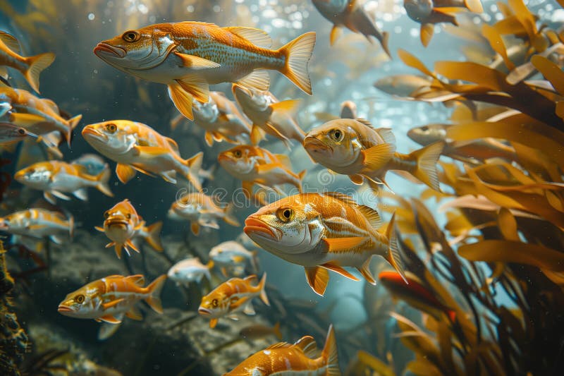 Fish Shooling Underwater in Sea Stock Illustration - Illustration of ...