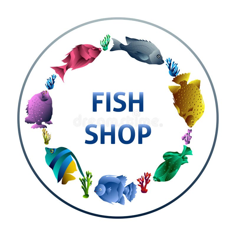 Fish Shop Circle Poster stock vector. Illustration of chinese - 189781252