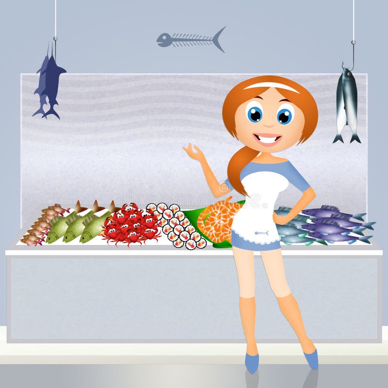 Fish shop stock illustration. Illustration of profession - 35038195