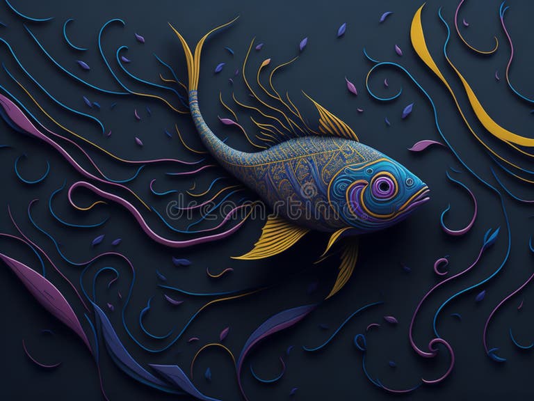 Fish Showcases an Intricate and Beautiful Pattern Against the Deep Blue ...