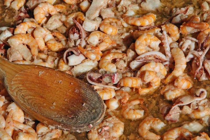 Fish Shrimp and Octopus in a Pot To Cook Stock Image - Image of ...