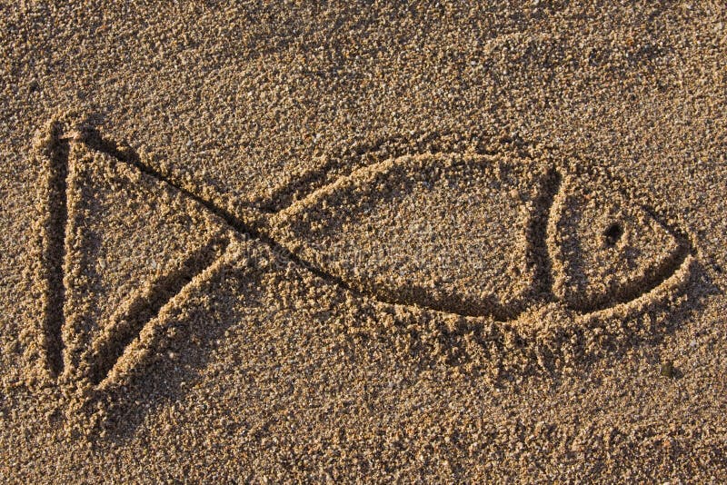 Fish sign in sand stock image. Image of sand, fish, yellow - 9400793