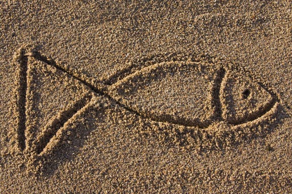 Fish sign in sand stock image. Image of sand, fish, yellow - 9400793