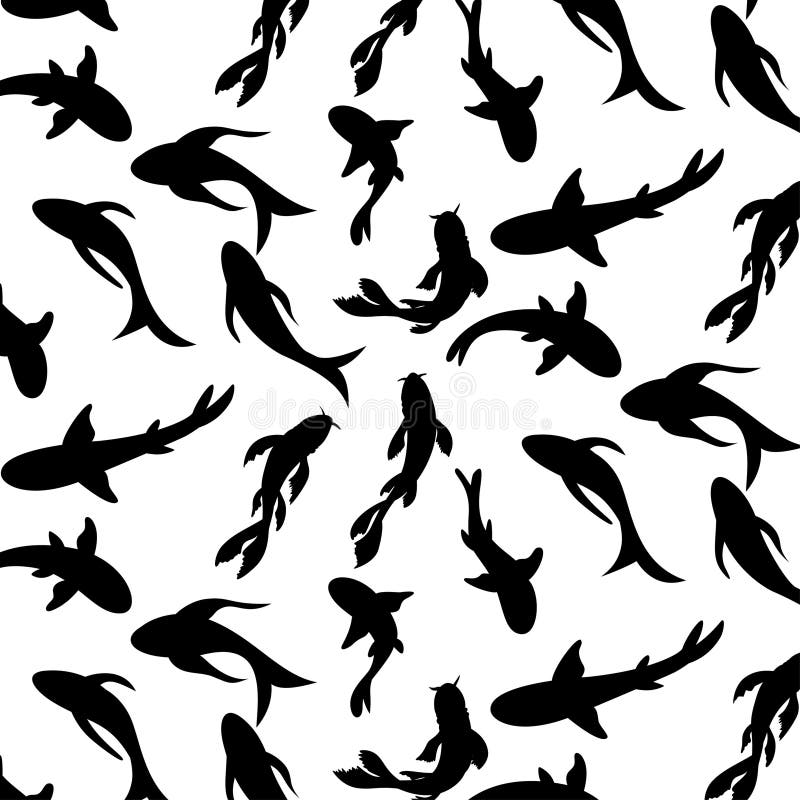 Fish Silhouettes Swimming Seamless Pattern Background Stock Vector ...