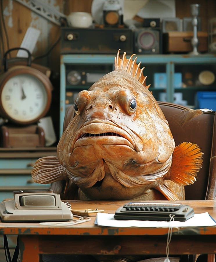 Fish that is Sitting on a Desk with a Keyboard Stock Illustration ...