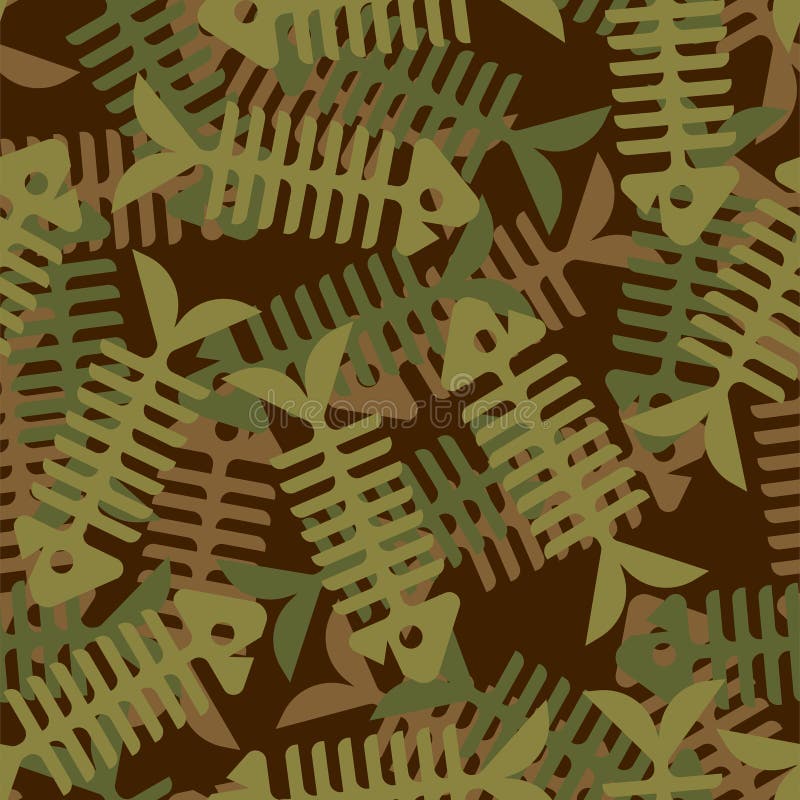 Fish Skeleton Army Pattern Seamless. Military Fish Bones Background ...