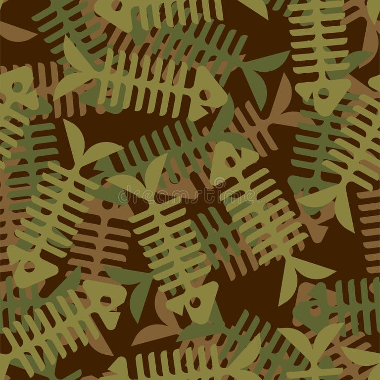 Fish Skeleton Army Pattern Seamless. Military Fish Bones Background ...