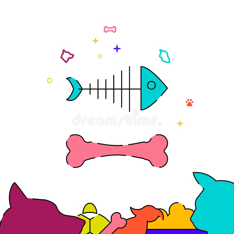 Fish Skeleton and Dog Bone Filled Line Icon, Simple Illustration Stock ...