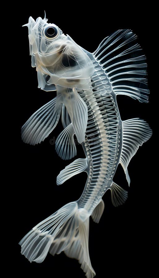 Fish Skeleton Visible on Black Background, an Art of Transparent ...