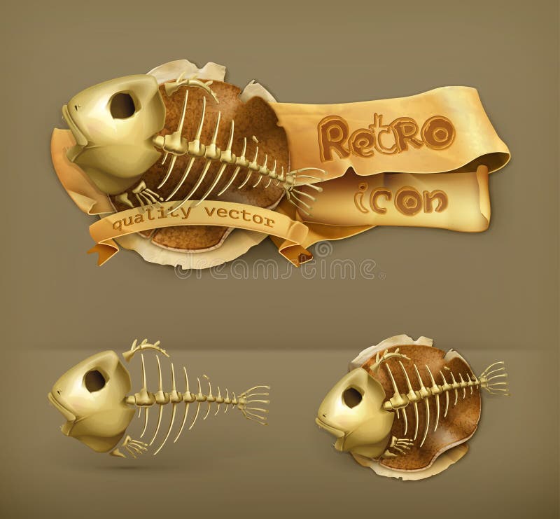 Fish Skeletons Vector Icons Stock Vector - Illustration of fossil ...