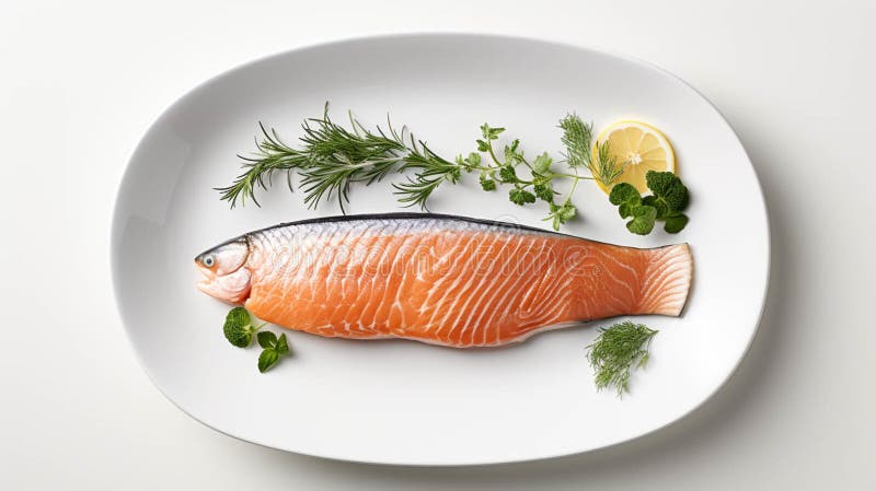 A Fish Slice in White Ceramic Plate Isolated on White Stock Photo ...