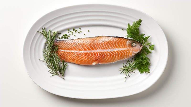 A Fish Slice in White Ceramic Plate Isolated on White Stock Photo ...