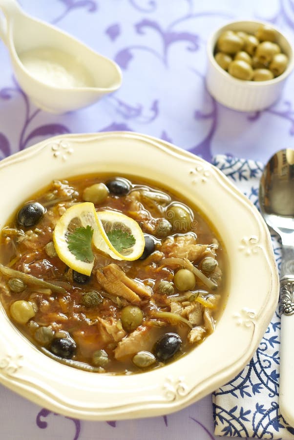 Fish Solyanka with Capers and Olives Stock Photo - Image of olive, herb ...