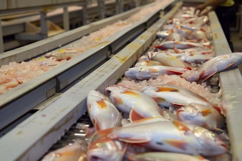 Fish Sorting Conveyor Belt at a Processing Facility Stock Photo - Image ...