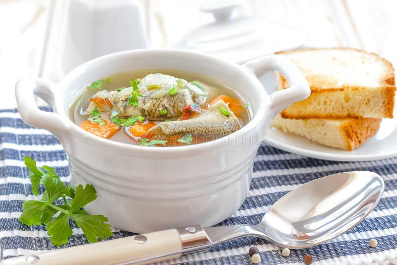 Fish soup stock photo. Image of food, dinner, leaf, spoon - 22206046