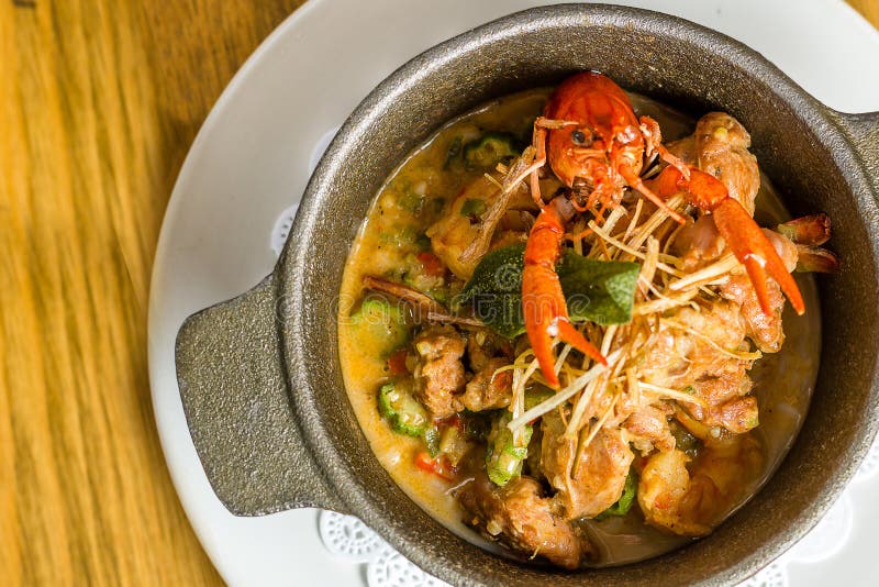 Fish soup in a grey dish stock photo. Image of shrimp - 97196804