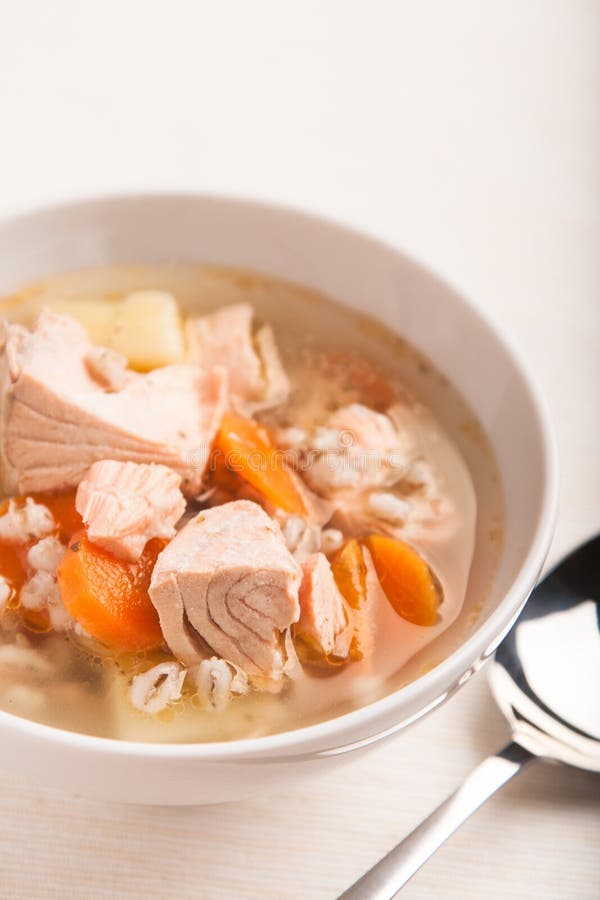 Fish Soup with Salmon and Orge PerlÃ© Stock Image - Image of gourmet ...