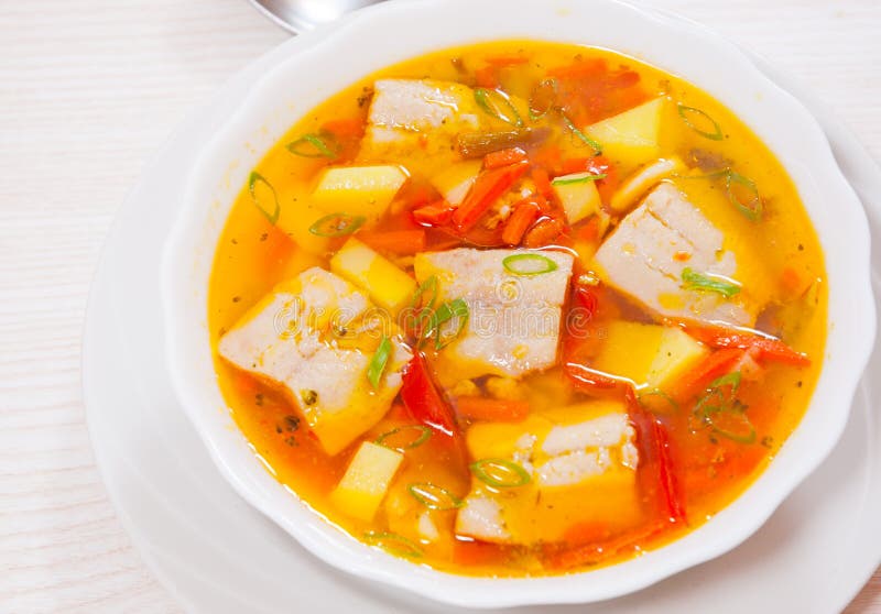 Fish Soup with Vegetables and Pasta Stock Image - Image of boiled ...