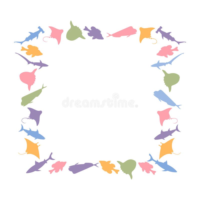 Fish Square Frame. Vector Colourful Image Background. Stock Vector ...