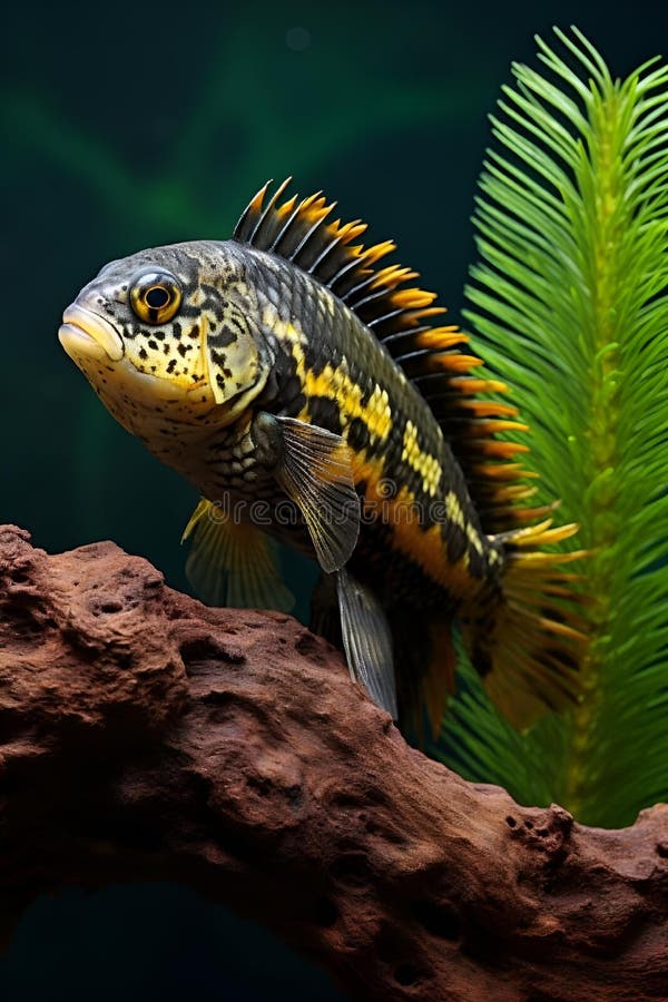 Fish Standing on Branch in Front of Water with Palm Tree Stock ...