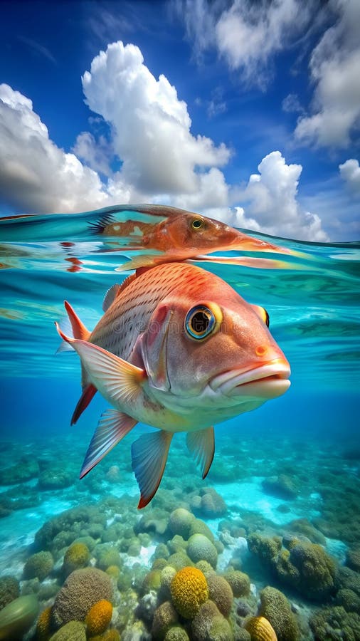 Fish stands ocean stock illustration. Illustration of happy - 329161814