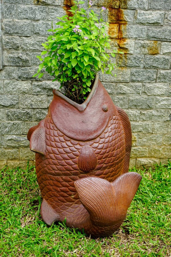 Fish Statue and Green Trees in the Temple Stock Image - Image of ...