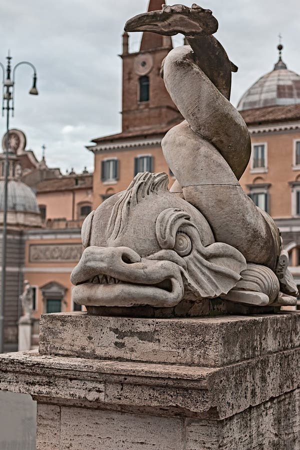Fish Statue in Rome Piazza Del Popolo Stock Photo - Image of square ...