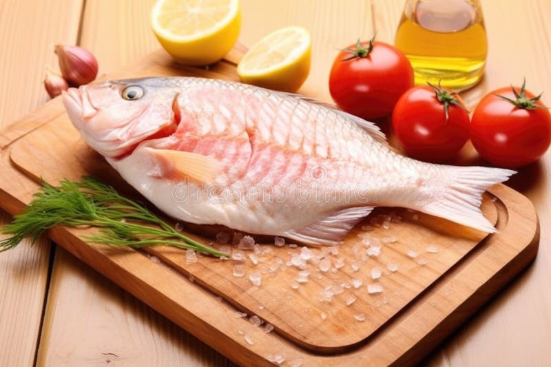 Fish Steak with Flaky Test on Board Stock Image - Image of culinary ...