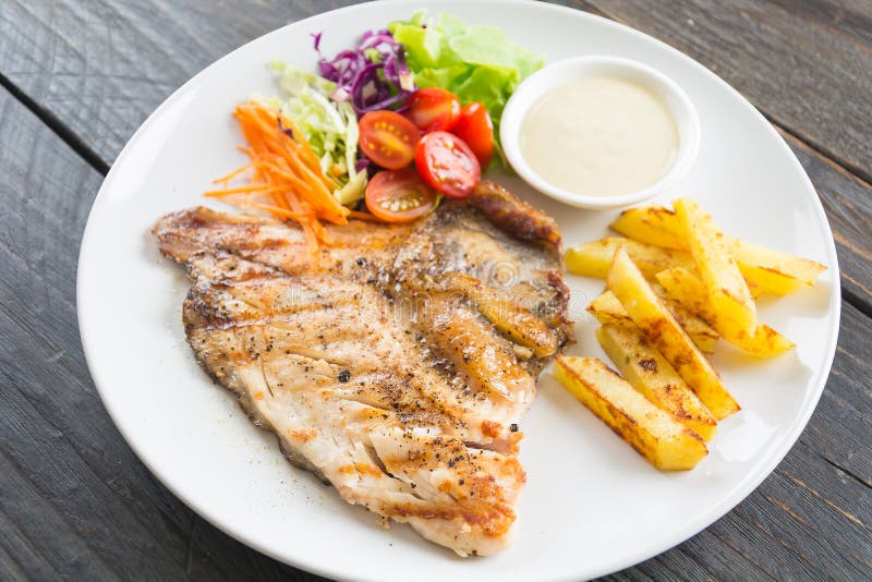 Fish steak stock image. Image of green, food, dish, slice - 83807137