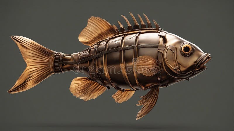 Fish Steampunk Crucian Carp Fish Isolated. Side View, Raised Fins ... Fish Steampunk Crucian Carp Fish Isolated. Side View, Raised Fins ...