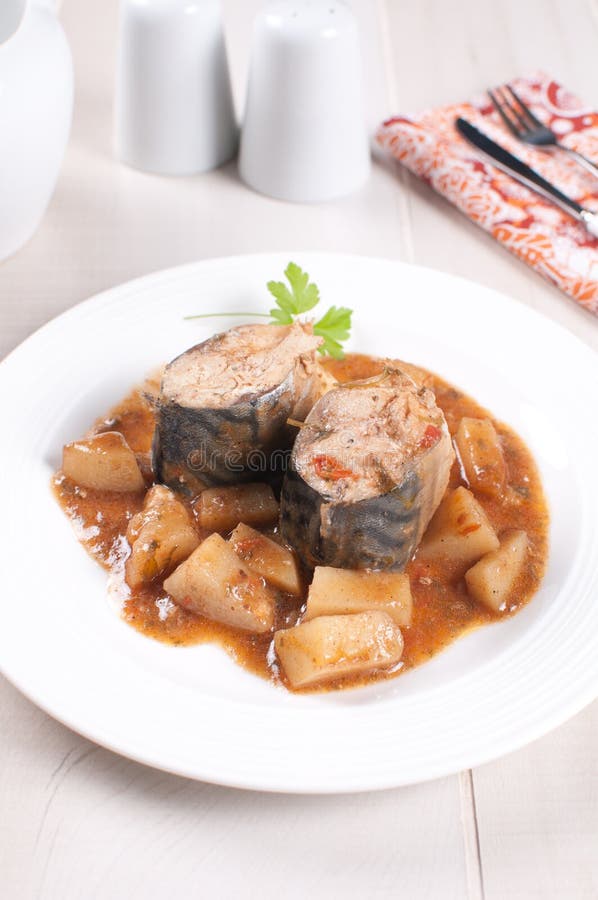 Fish Stew with Mackerel and Vegetables Stock Image - Image of slice ...