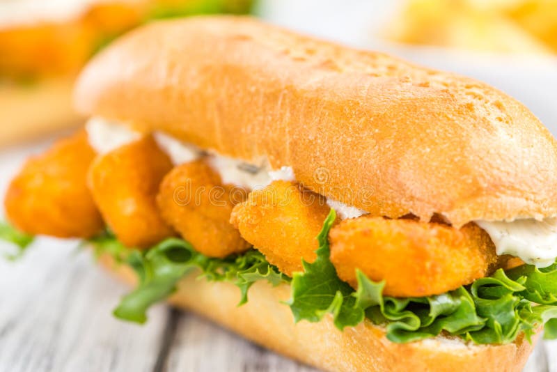 Fish Sticks on a Sandwich (close-up Shot) Stock Photo - Image of bread ...