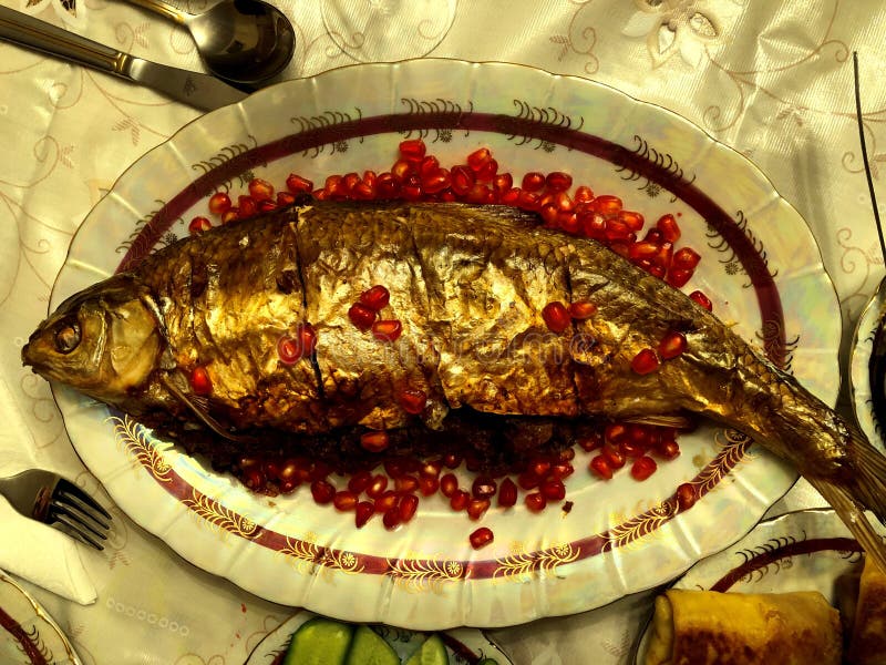 Fish Stuffed with Pomegranates and Cooked in the Microwave. Stock Image ...