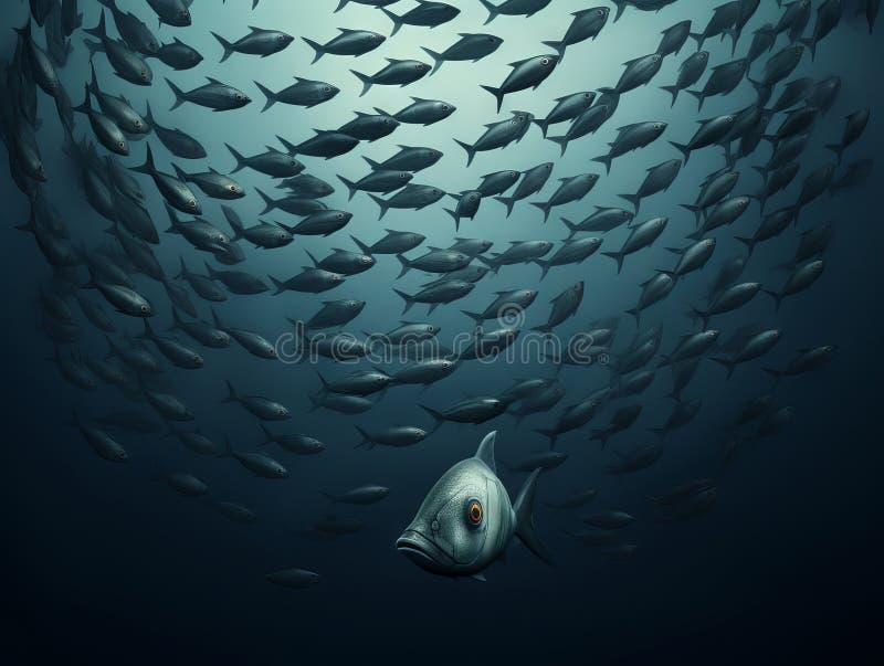 Swimming against the flow stock illustration. Illustration of swimming ...