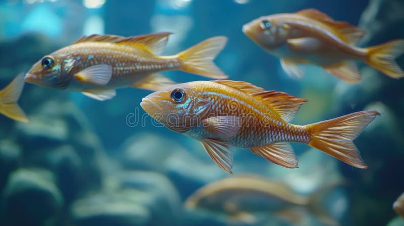 Fish Swimming in an Aquarium Tank with Aquatic Plants and Decorations ...