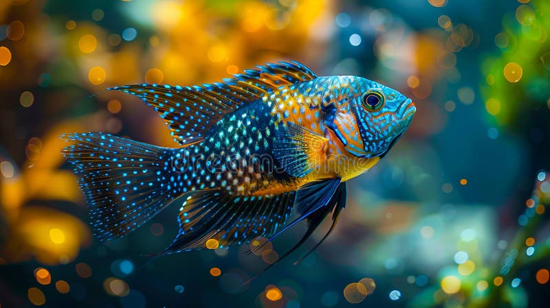 A Fish Swimming in an Aquarium with Water Bubbles Stock Image - Image ...