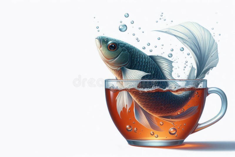 Fish Swimming in a Cup of Tea. Space for Text. Stock Photo - Image of ...