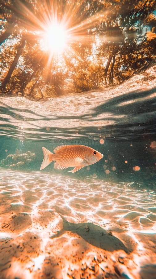 Goldfish Swimming Water Sun Shining Trees Stock Photos - Free & Royalty ...