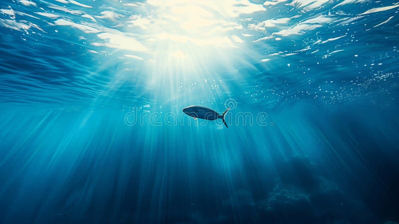 Fish Swimming in Ocean with Sunlight Filtering through Stock Photo ...