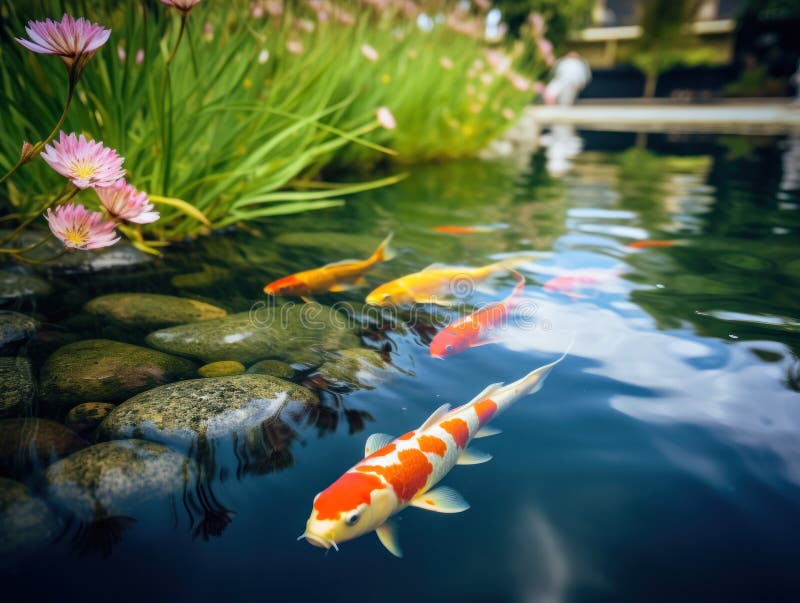 A fish swimming in a pond stock illustration. Illustration of ...