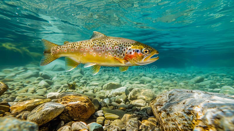 A Fish Swimming in a River with Rocks and Water Stock Photo - Image of ...