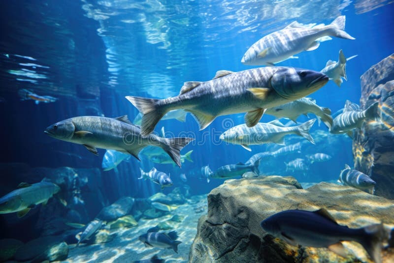 Fish Swimming Together in a Large Fish Tank Stock Illustration ...