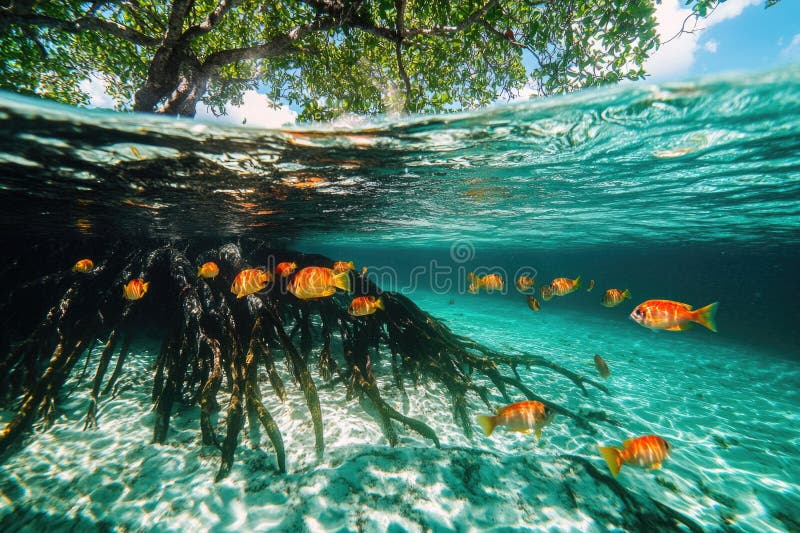 Fish Swimming Under Tree stock image. Image of tree - 388342311