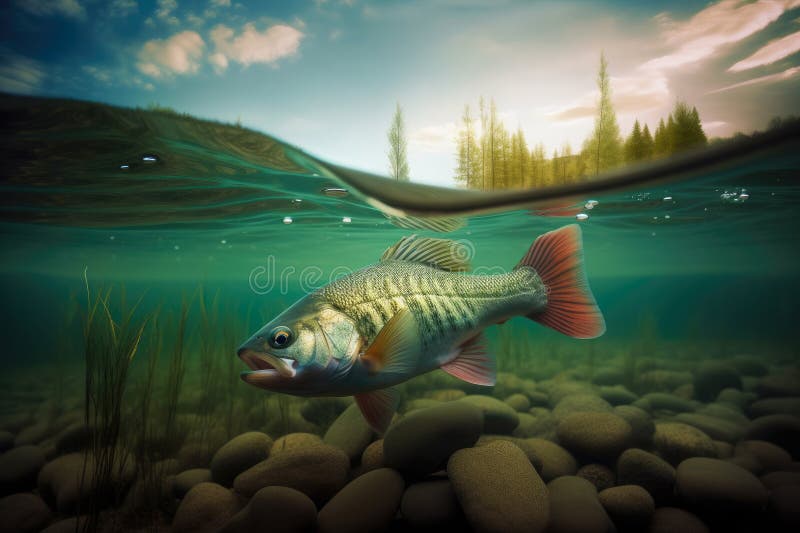 Fish Swimming Under Water, with Landscape Above the Surface - AI ...