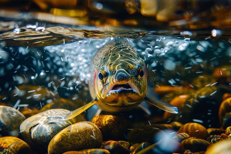 A Fish is Swimming Under Water with Rocks and Gravel Stock Photo ...