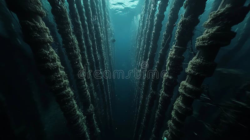 Fish Swimming among Underwater Structures in a Serene Marine ...
